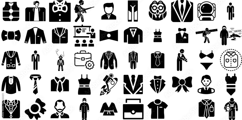 Mega Collection Of Suit Icons Set Hand-Drawn Black Design Symbol Office ...