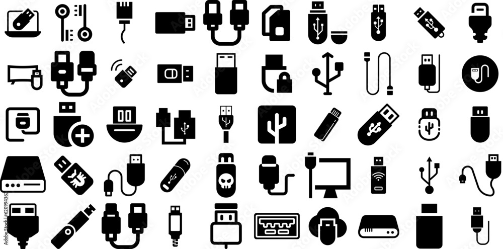 Big Collection Of Usb Icons Collection Flat Concept Web Icon Icon ...