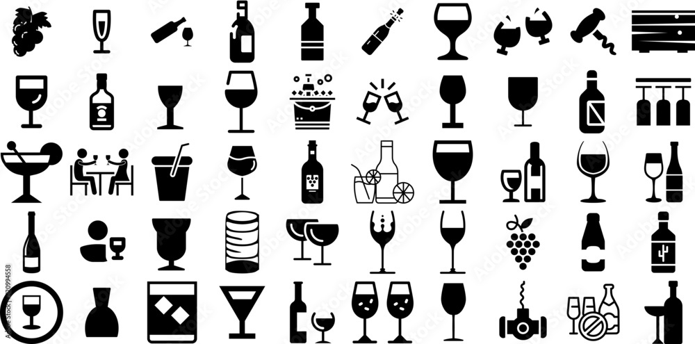 Mega Set Of Wine Icons Pack Hand-Drawn Linear Modern Pictograms Wine ...