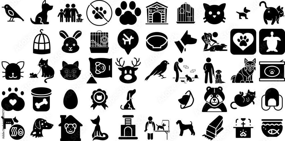 Massive Set Of Pet Icons Collection Linear Drawing Clip Art Fauna ...