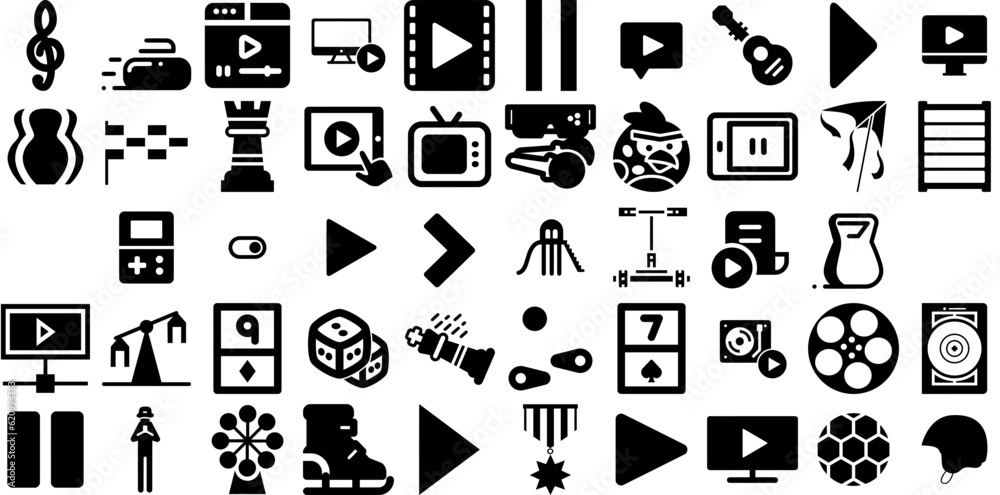Mega Collection Of Play Icons Set Hand-Drawn Linear Vector Symbol Icon ...