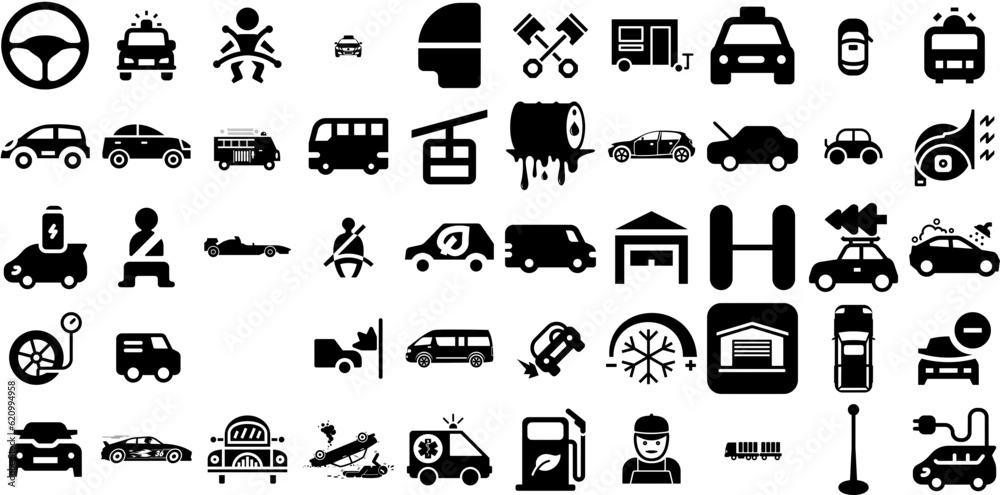 Huge Collection Of Car Icons Collection Black Infographic Elements Slow ...