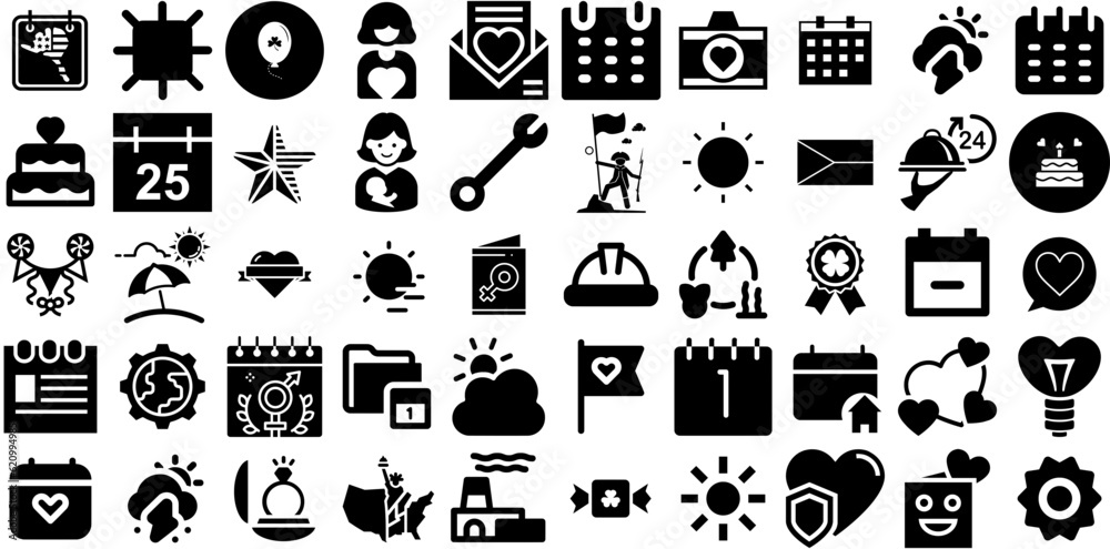 Vetor de Huge Collection Of Day Icons Collection Linear Cartoon Glyphs ...