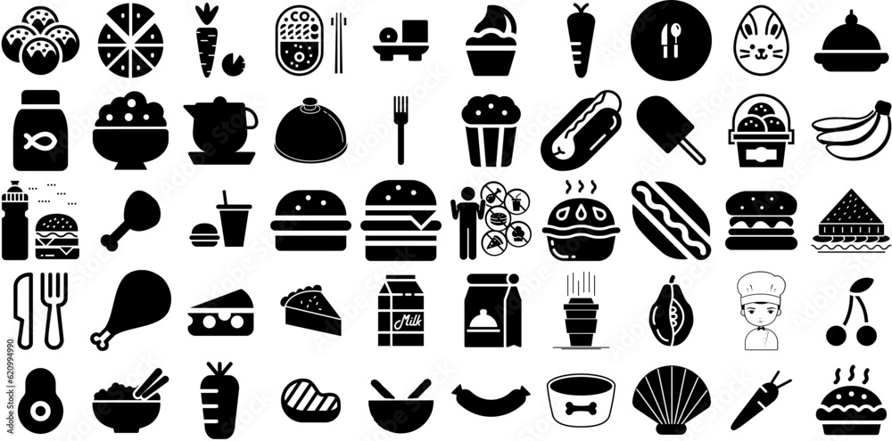 Huge Set Of Food Icons Bundle Isolated Modern Symbol Pointer, Health ...