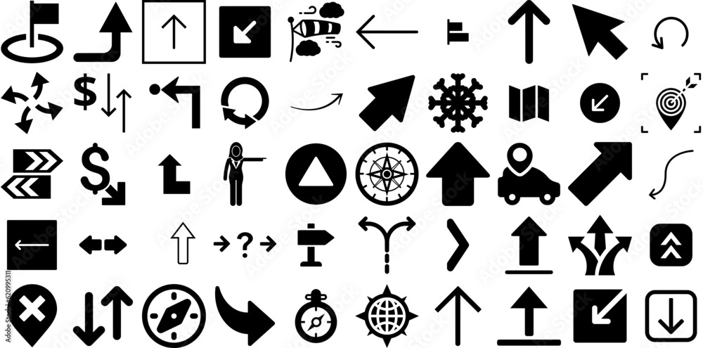 Big Set Of Direction Icons Pack Linear Infographic Pictograms Way, Renewal, Symbol, Icon Doodles ...