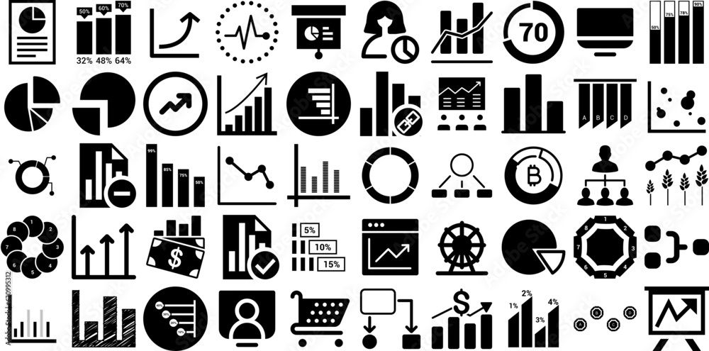 Huge Set Of Chart Icons Pack Black Drawing Symbol Measurement ...