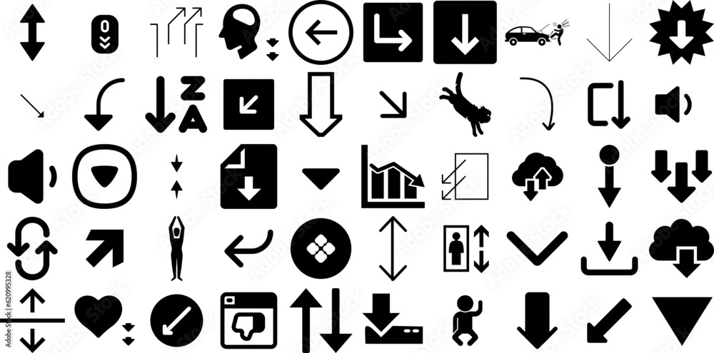 Big Set Of Down Icons Collection Isolated Concept Elements Go, Icon ...
