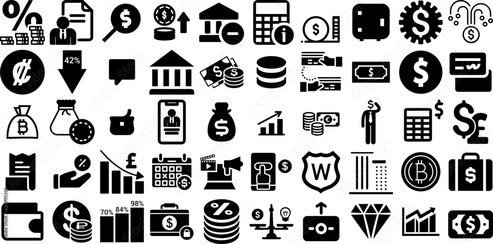 Huge Collection Of Finance Icons Pack Flat Design Symbols Coin, Giving ...