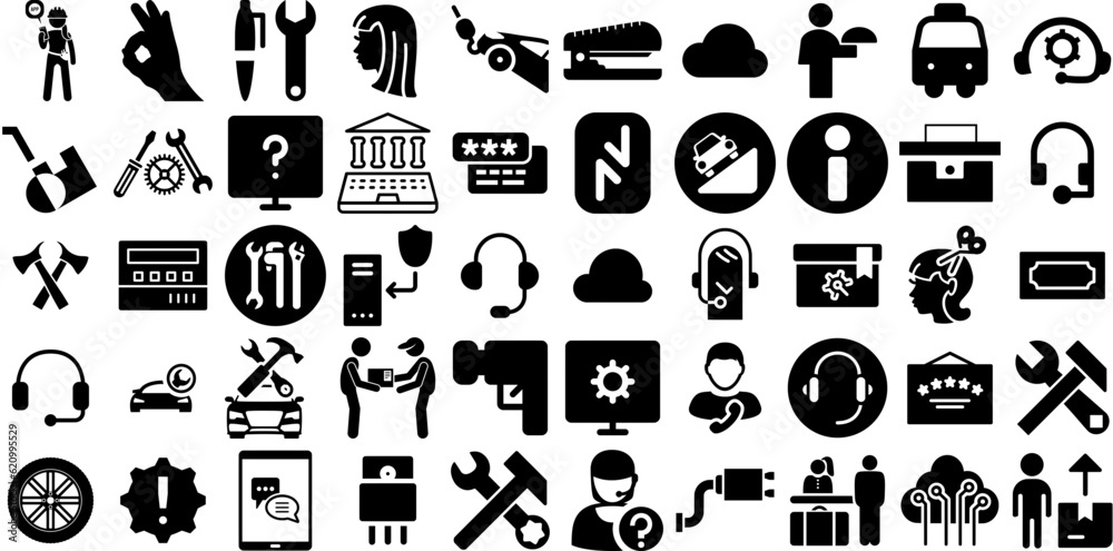 Mega Collection Of Service Icons Pack Hand-Drawn Black Simple Symbols ...