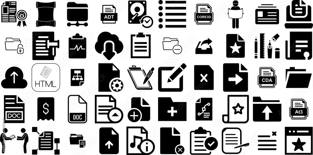 Huge Collection Of Document Icons Bundle Hand-Drawn Black Cartoon ...