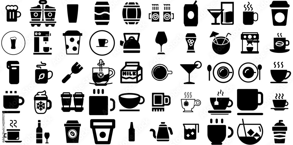 Mega Collection Of Drink Icons Bundle Solid Infographic Silhouettes ...