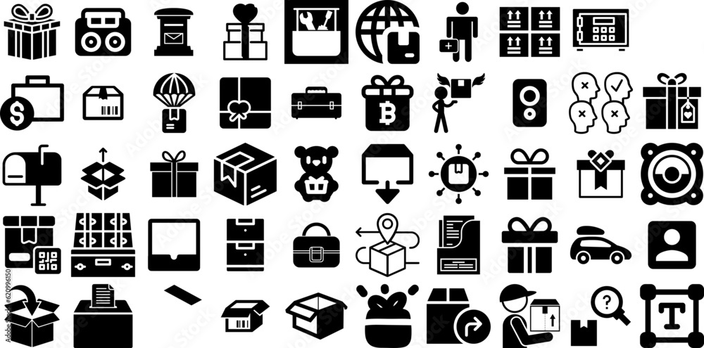 Massive Set Of Box Icons Bundle Solid Simple Pictograms Three ...