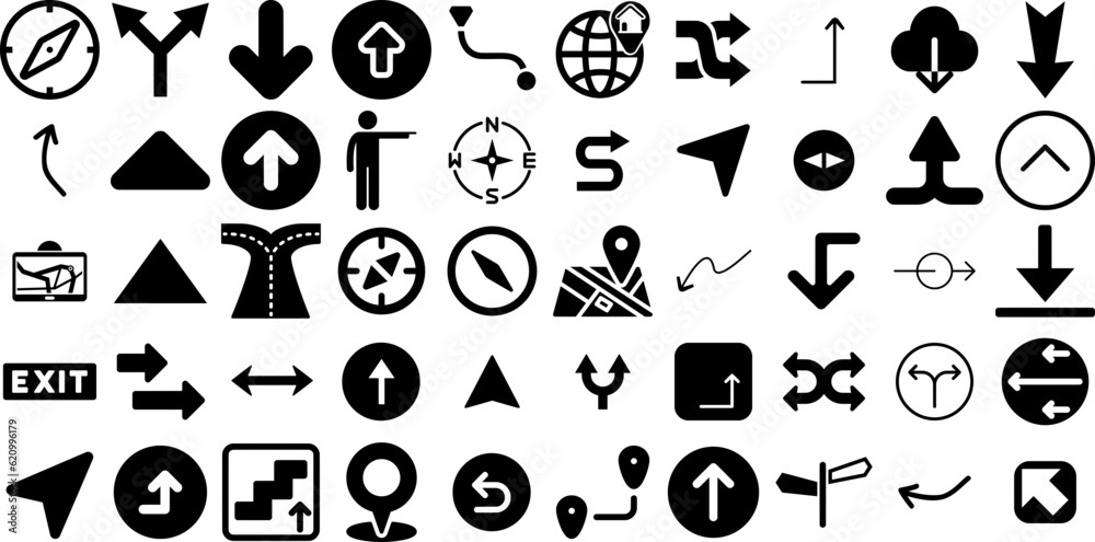 Mega Set Of Direction Icons Bundle Isolated Cartoon Pictograms Icon ...
