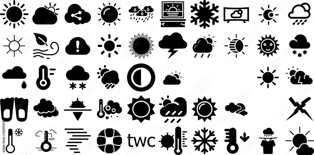 Massive Set Of Weather Icons Collection Hand-Drawn Solid Modern ...