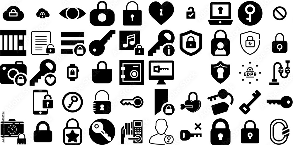 Big Collection Of Lock Icons Collection Linear Modern Symbols Icon ...