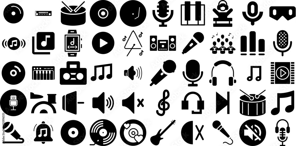 Vetor de Big Set Of Music Icons Pack Hand-Drawn Black Vector Signs ...