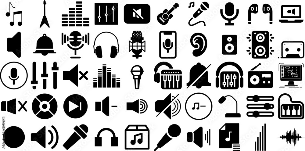 Mega Collection Of Sound Icons Collection Linear Vector Signs Speaker ...
