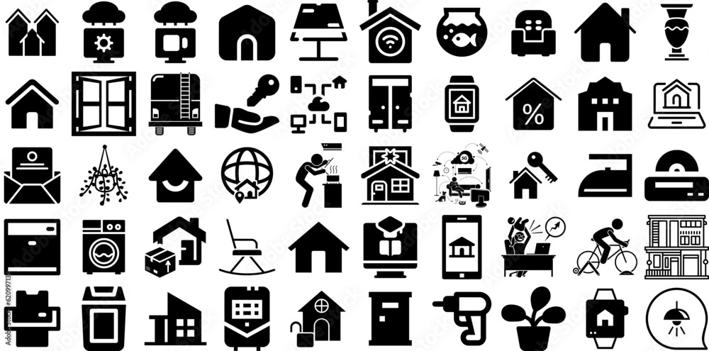 Massive Set Of Home Icons Pack Solid Cartoon Pictograms Installation ...