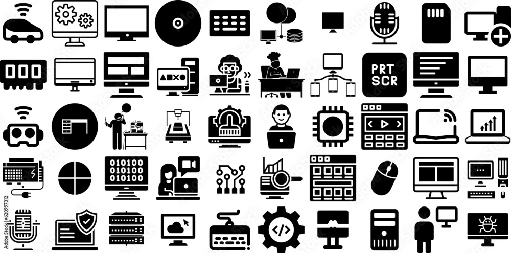 Mega Set Of Computer Icons Bundle Hand-Drawn Isolated Modern Glyphs ...