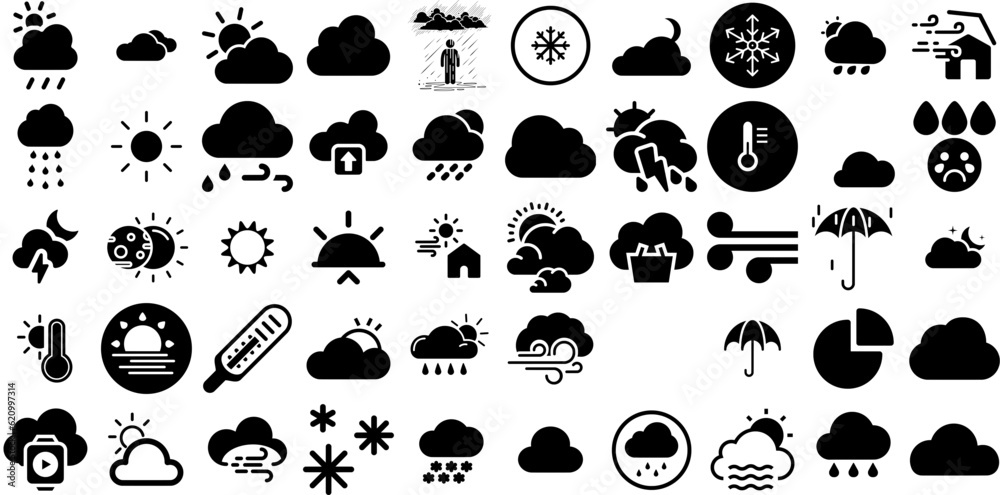 Huge Collection Of Weather Icons Set Hand-Drawn Isolated Design ...