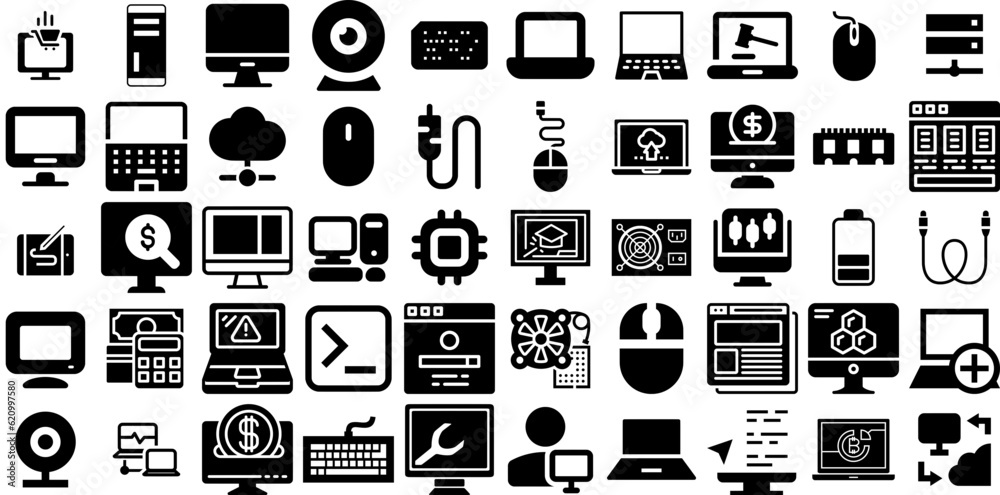 Big Set Of Computer Icons Collection Solid Infographic Symbol ...