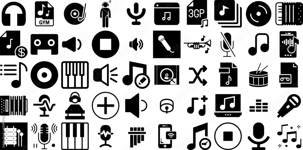 Big Collection Of Music Icons Pack Hand-Drawn Linear Concept Silhouette ...