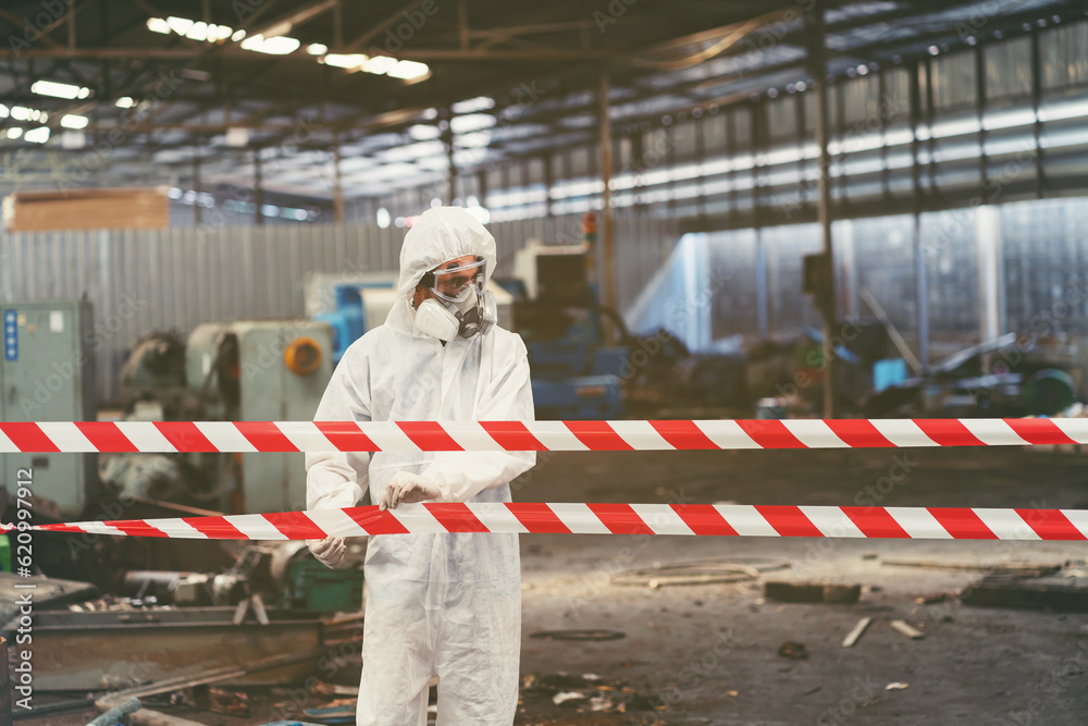 Chemical leak and safety first concept. Group of chemical specialist ...