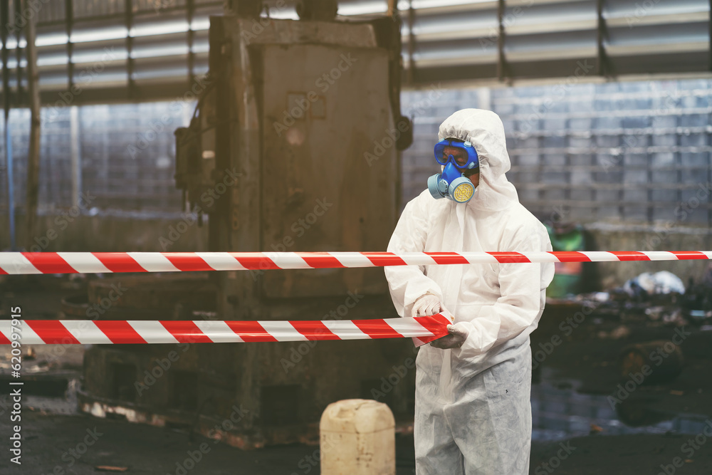 Chemical leak and safety first concept. Group of chemical specialist ...