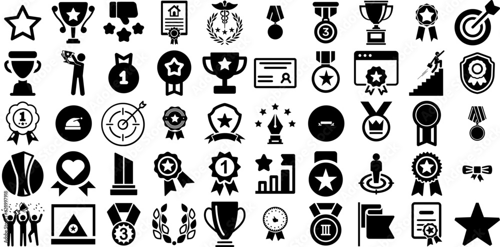 Mega Set Of Achievement Icons Bundle Hand-Drawn Black Infographic Signs ...