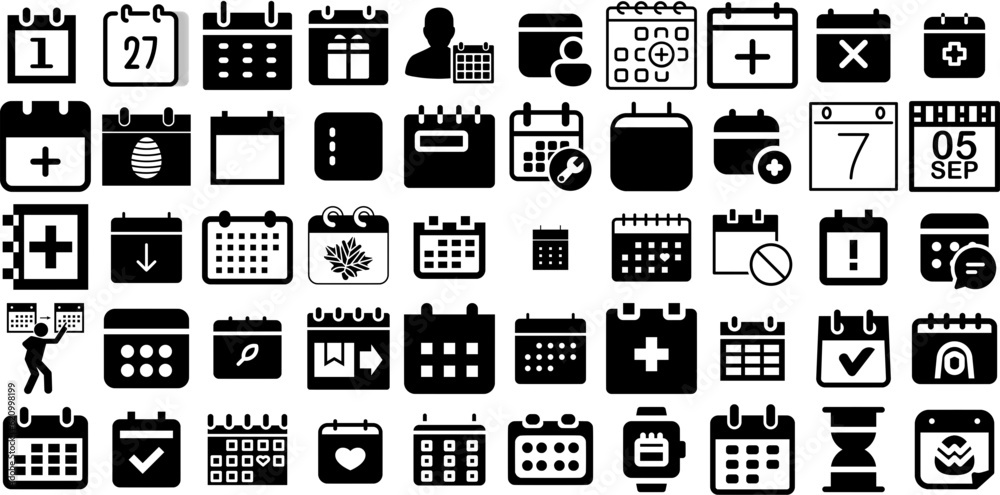 Big Collection Of Calendar Icons Set Hand-Drawn Linear Concept Clip Art ...