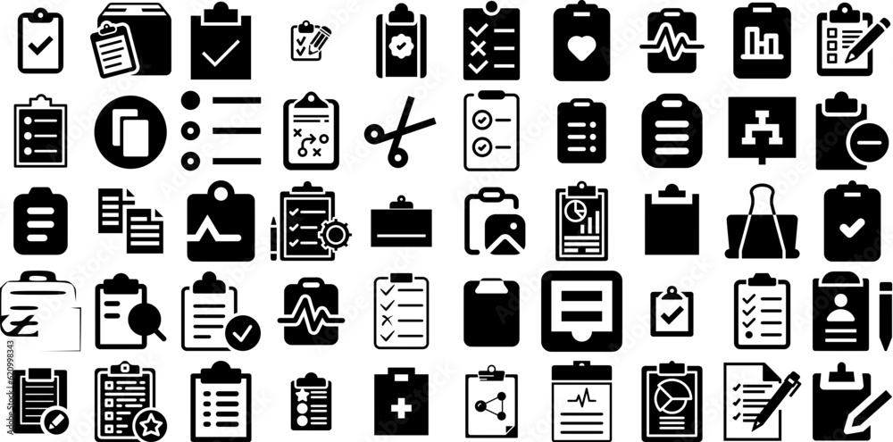 Huge Collection Of Clipboard Icons Collection Solid Drawing Pictograms ...