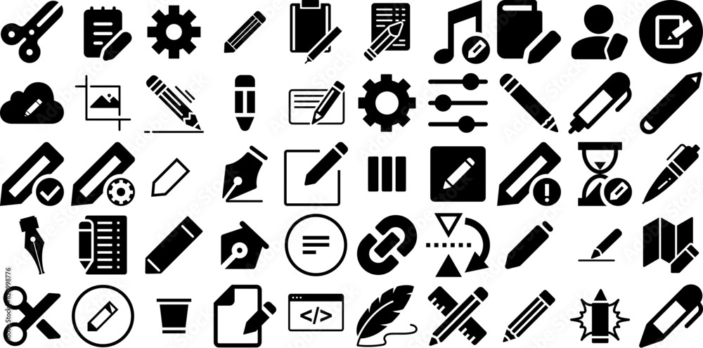 Massive Collection Of Edit Icons Set Hand-Drawn Isolated Simple Clip ...
