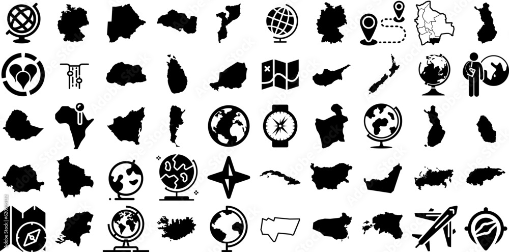 Mega Set Of Geography Icons Set Hand-Drawn Solid Infographic ...