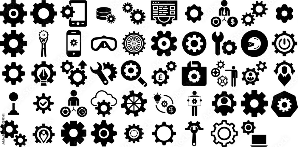 Big Set Of Gear Icons Pack Flat Modern Pictograms Engineering, Maintain ...