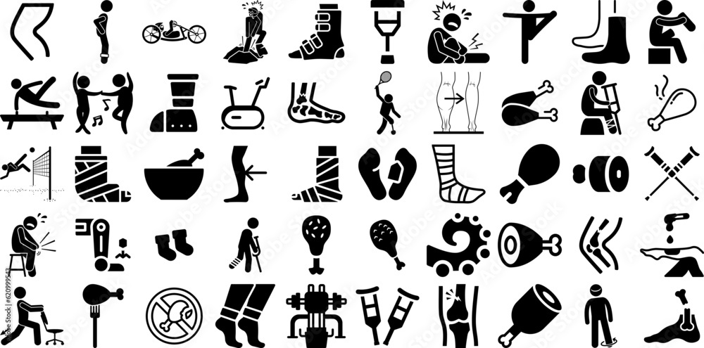 Big Set Of Leg Icons Pack Hand-Drawn Solid Simple Silhouette Arm, Icon ...