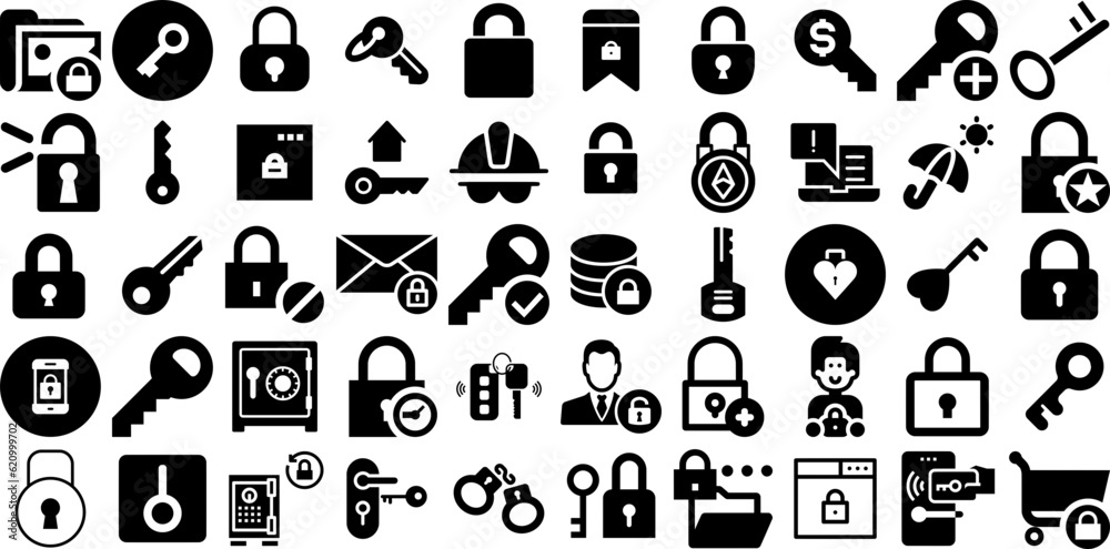 Big Collection Of Lock Icons Set Solid Vector Signs Icon, Open, Lock ... Big Collection Of Lock Icons Set Solid Vector Signs Icon, Open, Lock ...