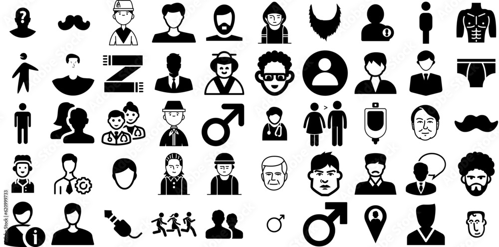Big Set Of Male Icons Collection Hand-Drawn Linear Design Symbols ...