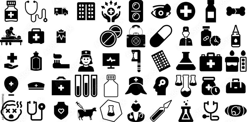 Mega Collection Of Medicine Icons Bundle Hand-Drawn Isolated Vector ...