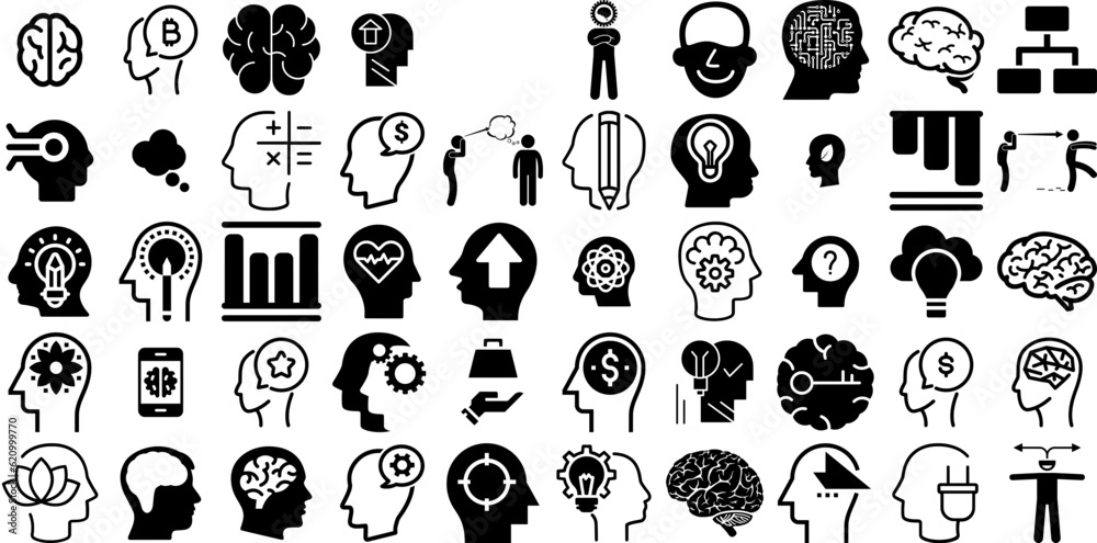 Huge Set Of Mind Icons Collection Hand-Drawn Black Modern Clip Art Pray ...