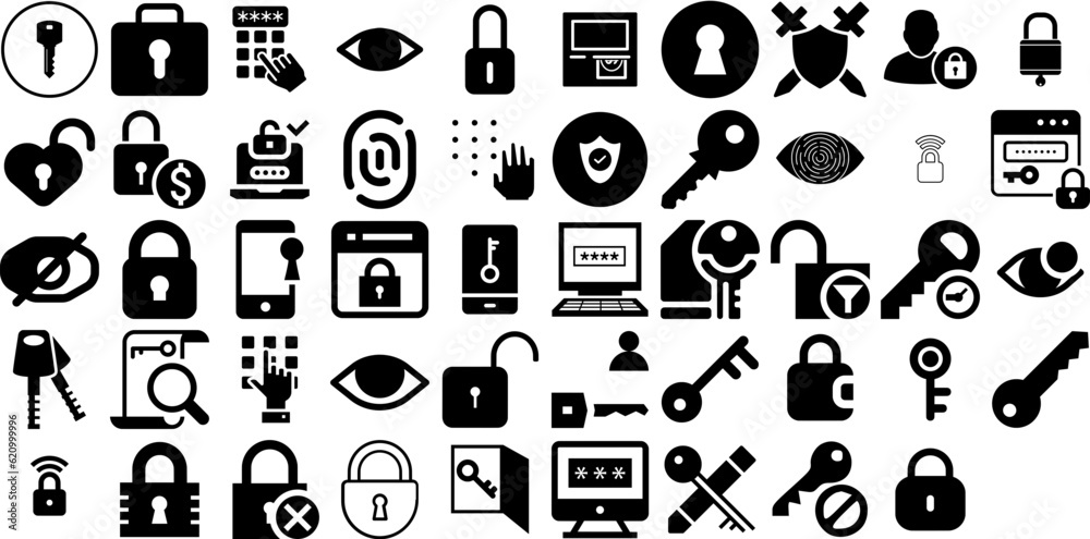 Huge Set Of Password Icons Set Hand Drawn Black Vector Symbols Shield Icon Login Restore