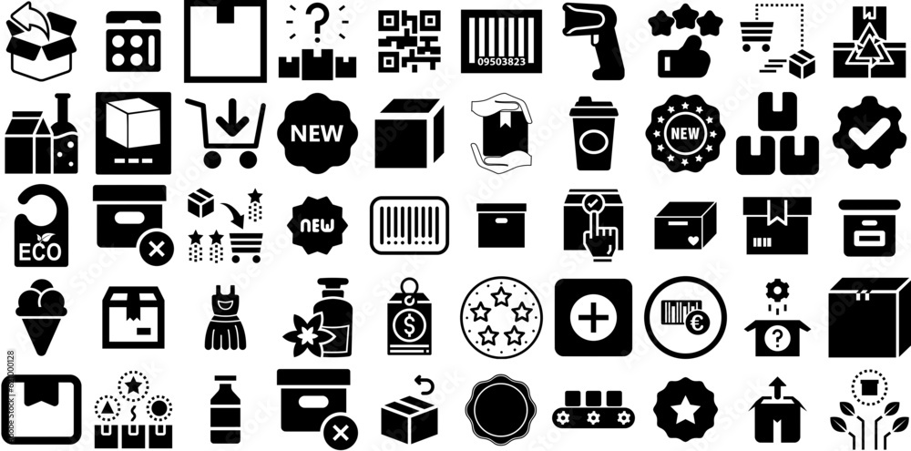 Vetor de Big Collection Of Product Icons Pack Hand-Drawn Solid Simple ...
