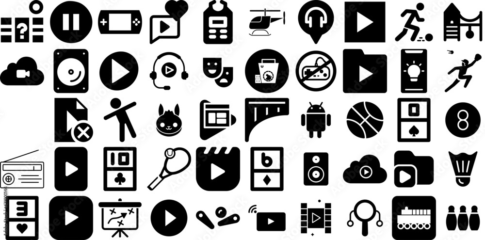 Massive Set Of Play Icons Pack Black Simple Clip Art Symbol Initiate