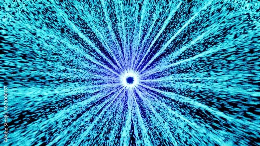 energy flow with flying particles over zoom in tunnel animation ...