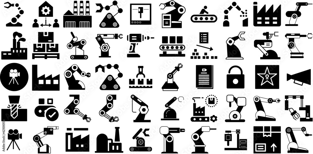 Massive Collection Of Production Icons Set Hand-Drawn Linear Modern ...