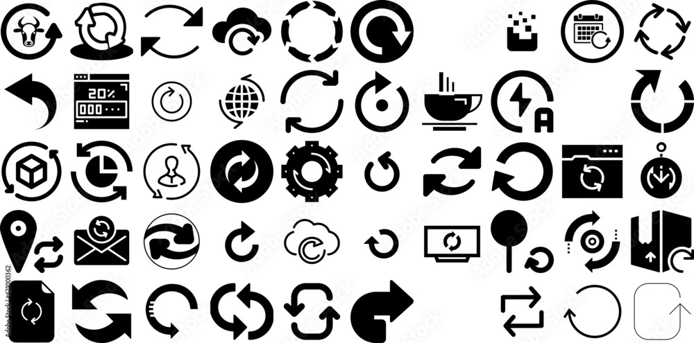 Vecteur Stock Big Collection Of Refresh Icons Pack Hand-Drawn Solid ...