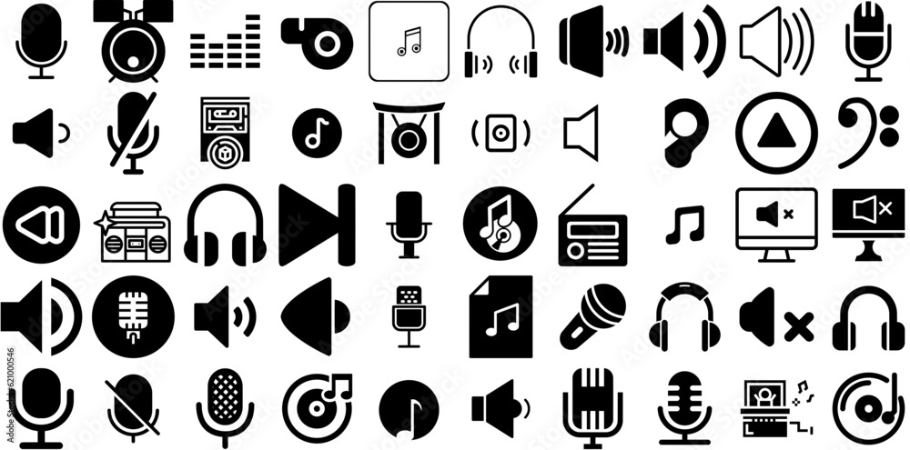 Massive Set Of Sound Icons Pack Flat Cartoon Symbols Icon, Glyphs ...