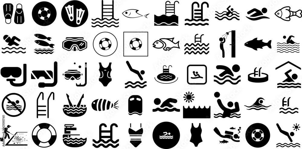 Big Collection Of Swimming Icons Pack Hand-Drawn Black Drawing ...
