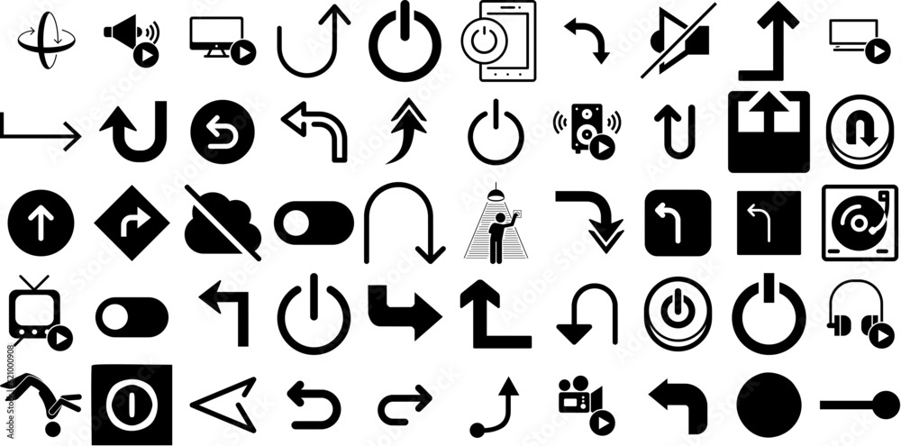 Mega Set Of Turn Icons Pack Black Modern Elements Open, Close, Tossing ...