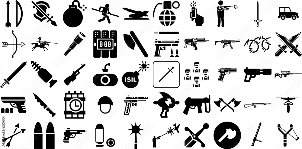 Massive Set Of Weapon Icons Set Isolated Vector Symbols Icon, Tool ...