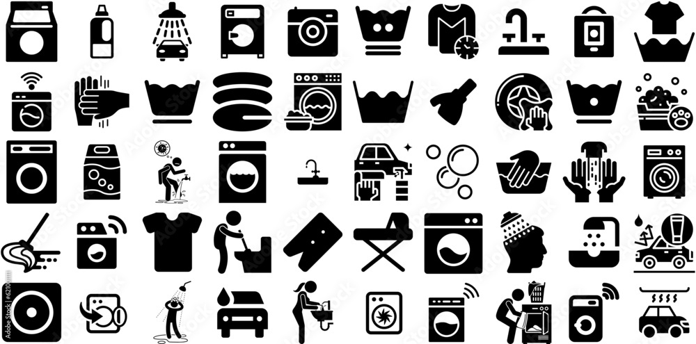 Massive Collection Of Washing Icons Set Hand-Drawn Isolated Design ...